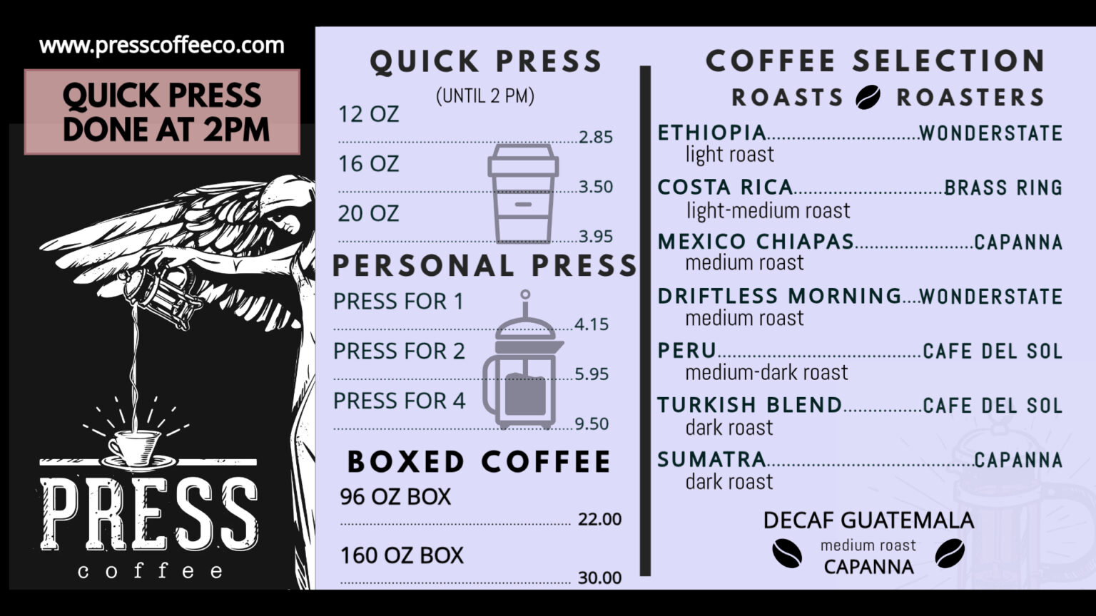 Menu – Press Coffee